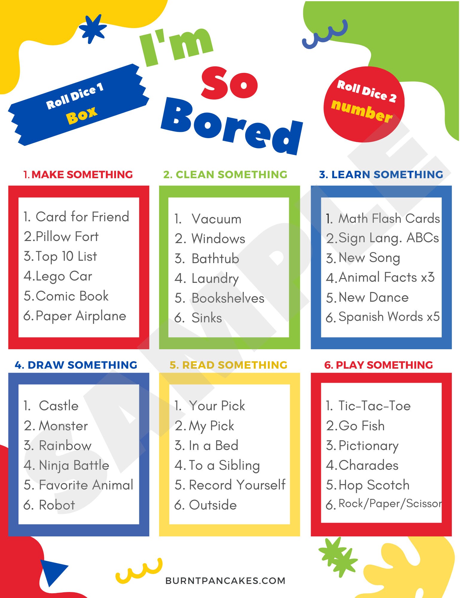 Activity Chart for Kids | I'm so Bored Chart | Printable for Kids ...