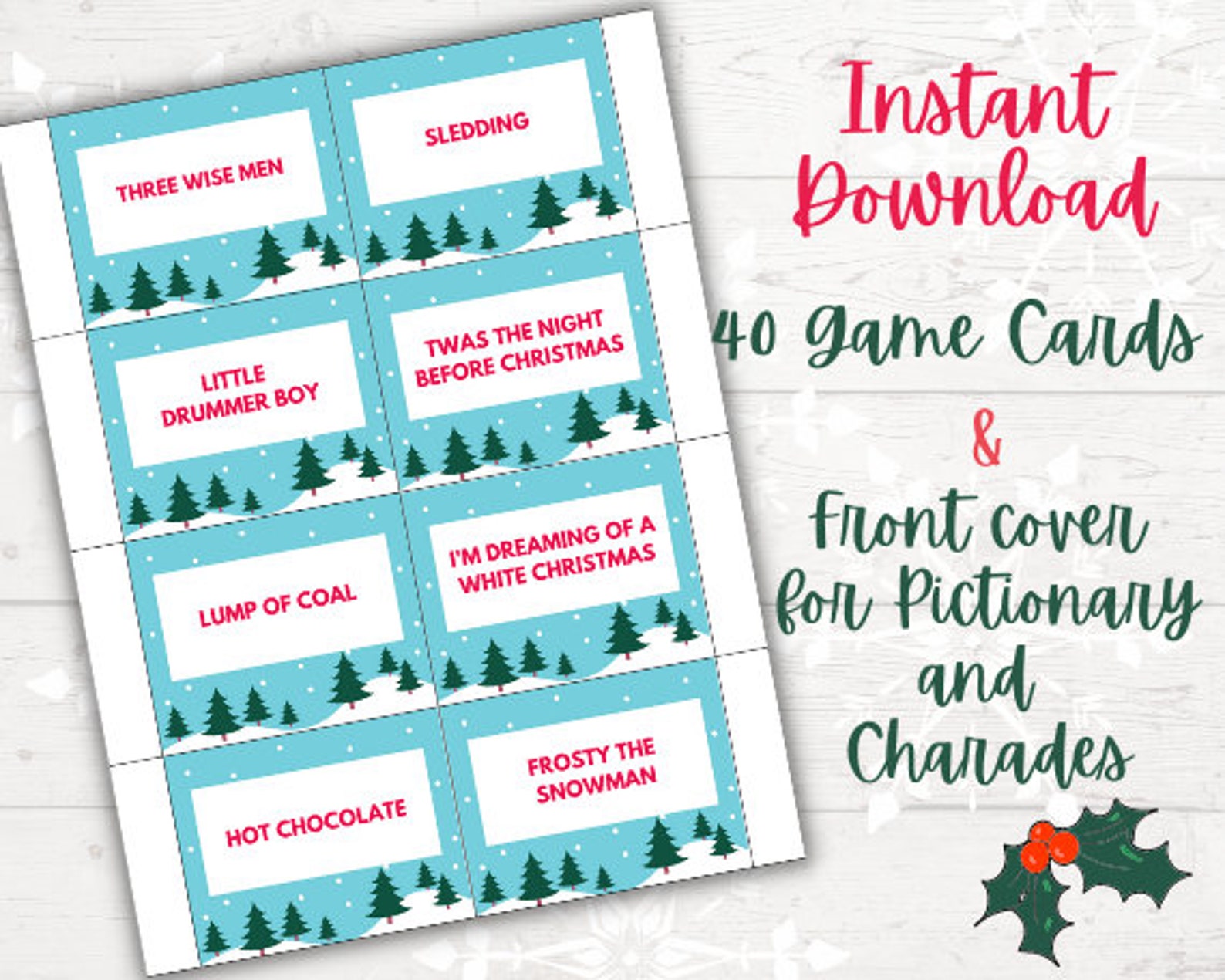 Christmas Games Printable | Holiday Charades and Pictionary | Holiday ...
