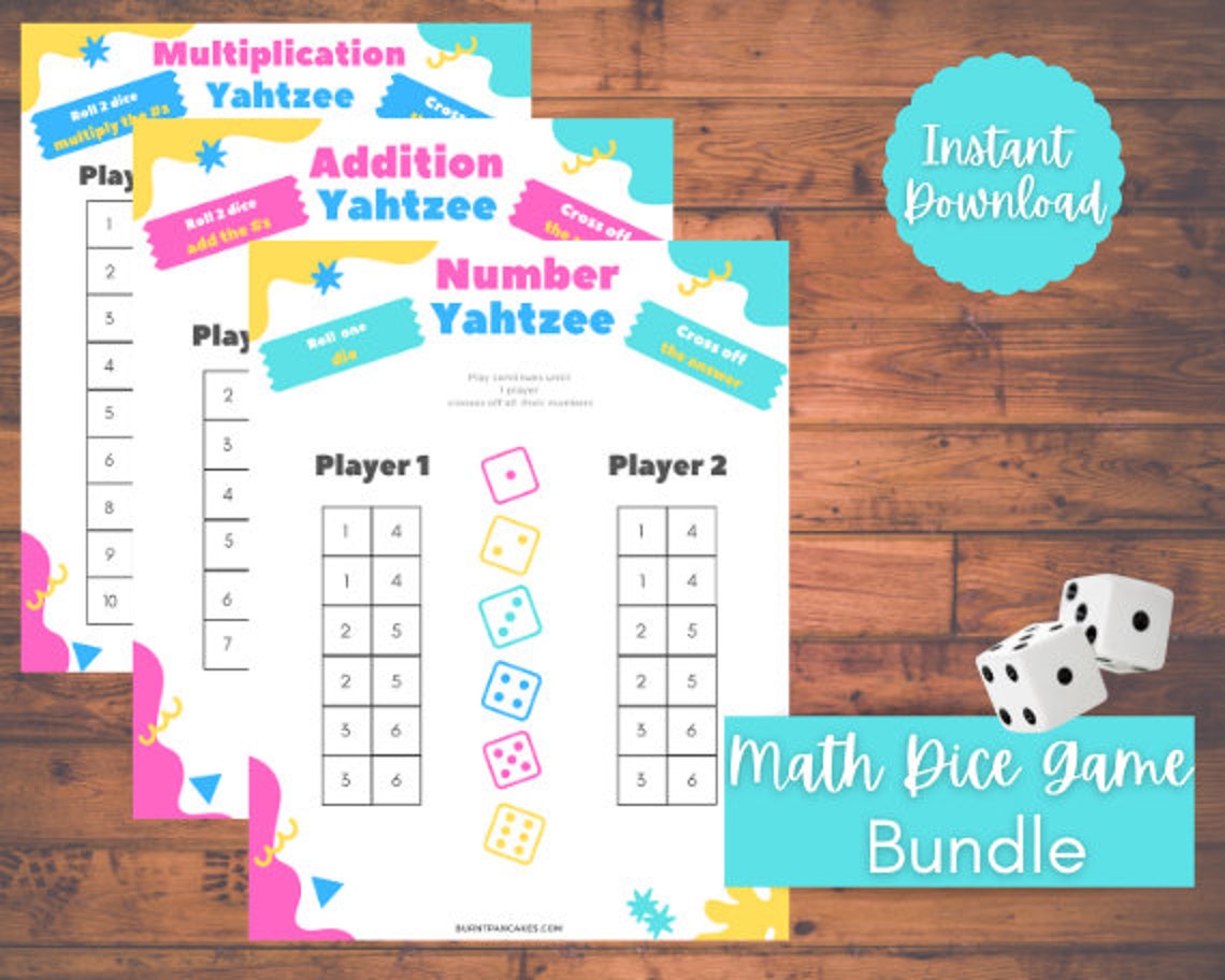 Math Dice Game Bundle Multiplication, Addition and Number Recognition ...