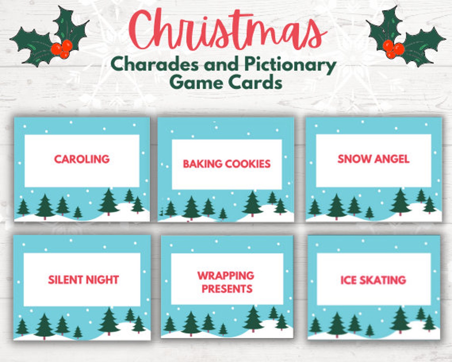Christmas Games Printable | Holiday Charades and Pictionary | Holiday ...