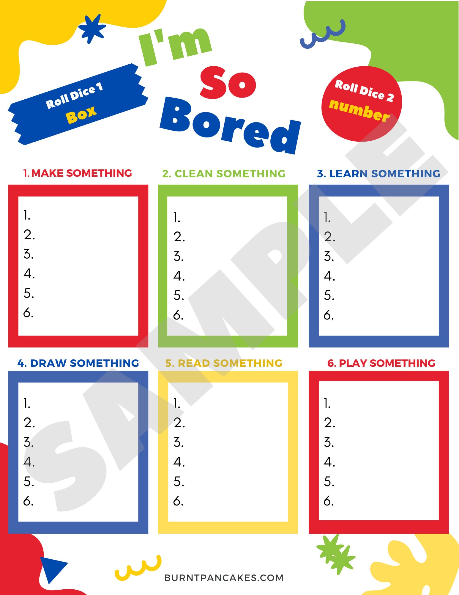 Activity Chart for Kids | I'm so Bored Chart | Printable for Kids ...