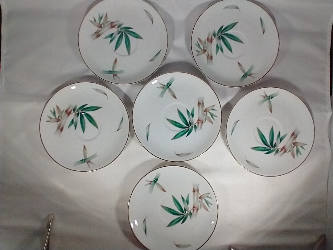 Vintage Set of 6 Noritake Saucers Bamboo Pattern Gold Gilt Trim Made in ...