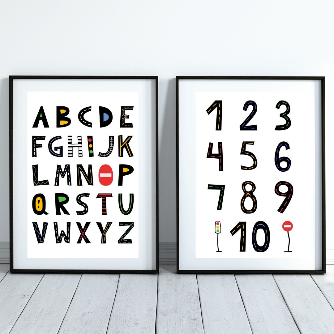 Alphabet and Numbers Posters, ABC Car Print, Numbers Printable ...