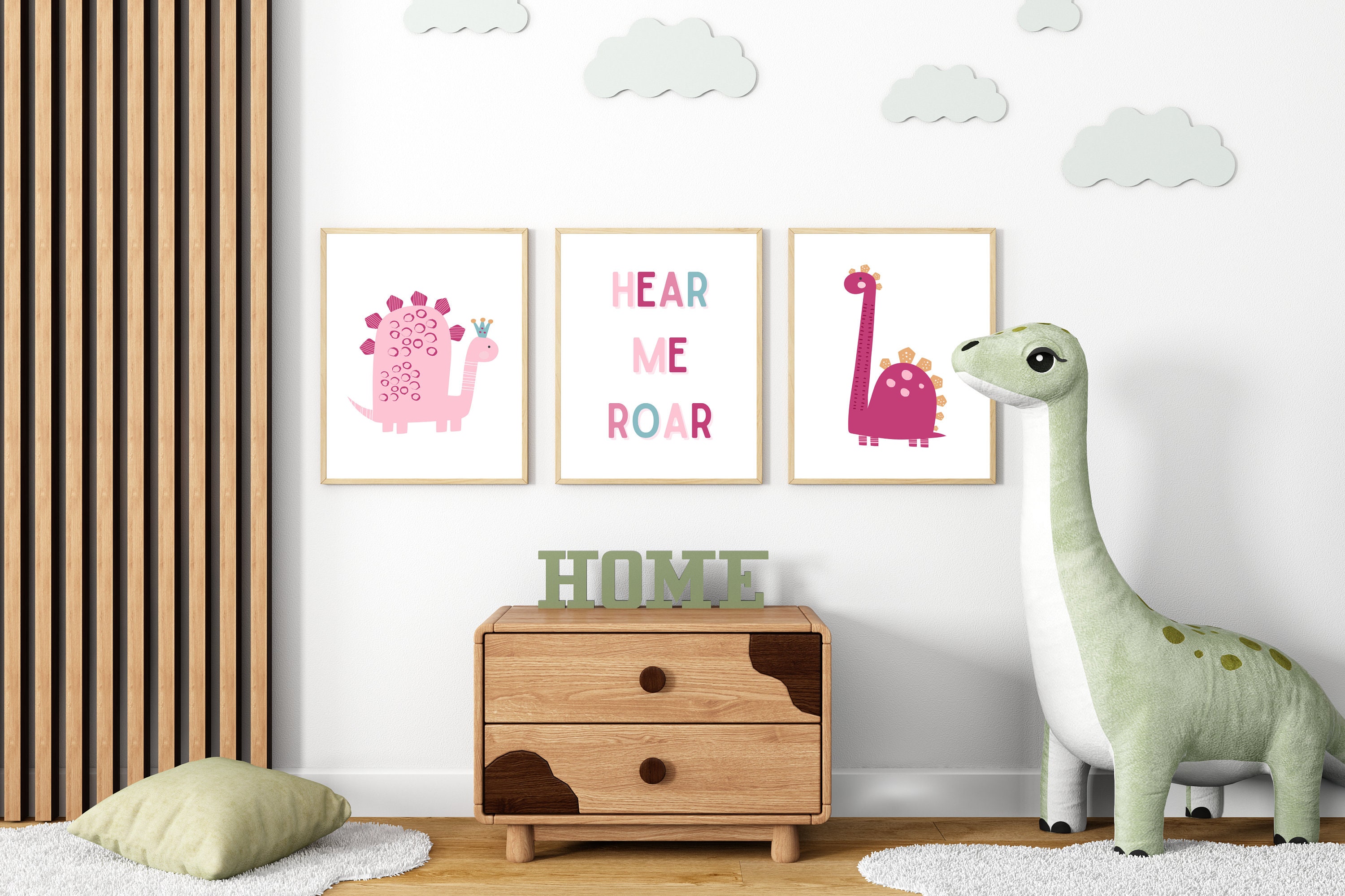 Pink Dinosaur Hear Me Roar Wall Art, Dinosaur Girls Printable, Set of ...