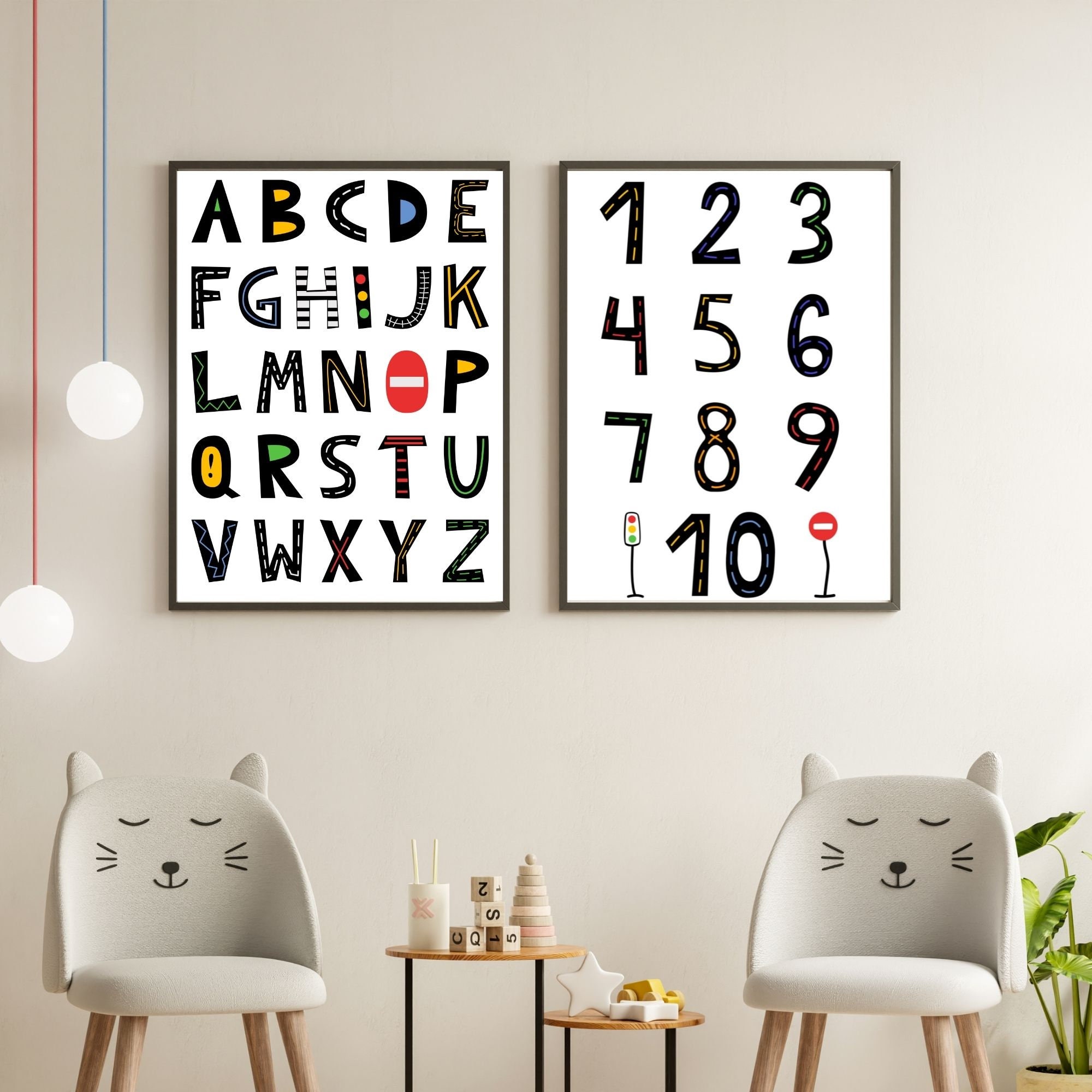 Alphabet and Numbers Posters, ABC Car Print, Numbers Printable ...
