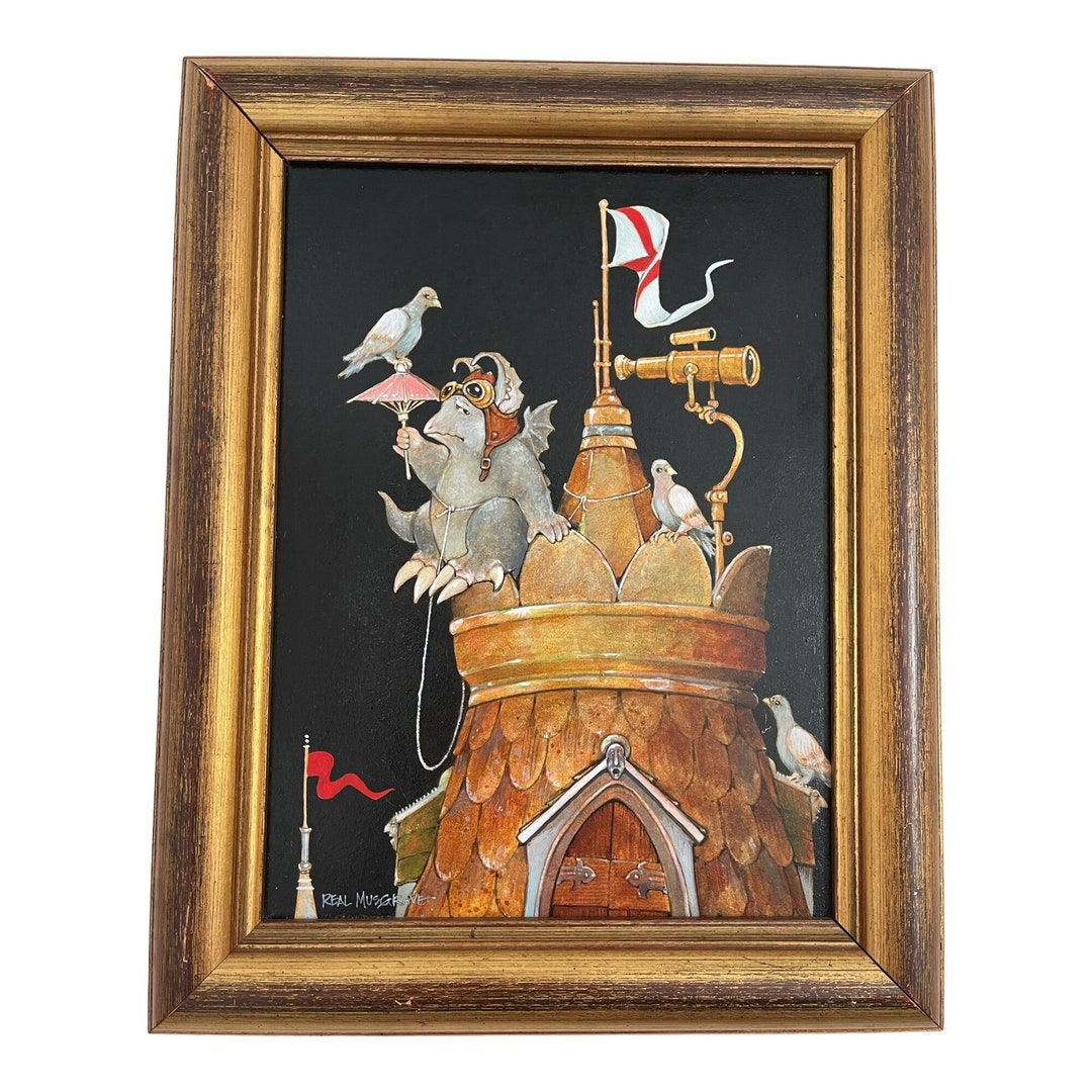 Original Real Musgrave Acrylic on Panel gargoyle Pursued by Pigeons ...