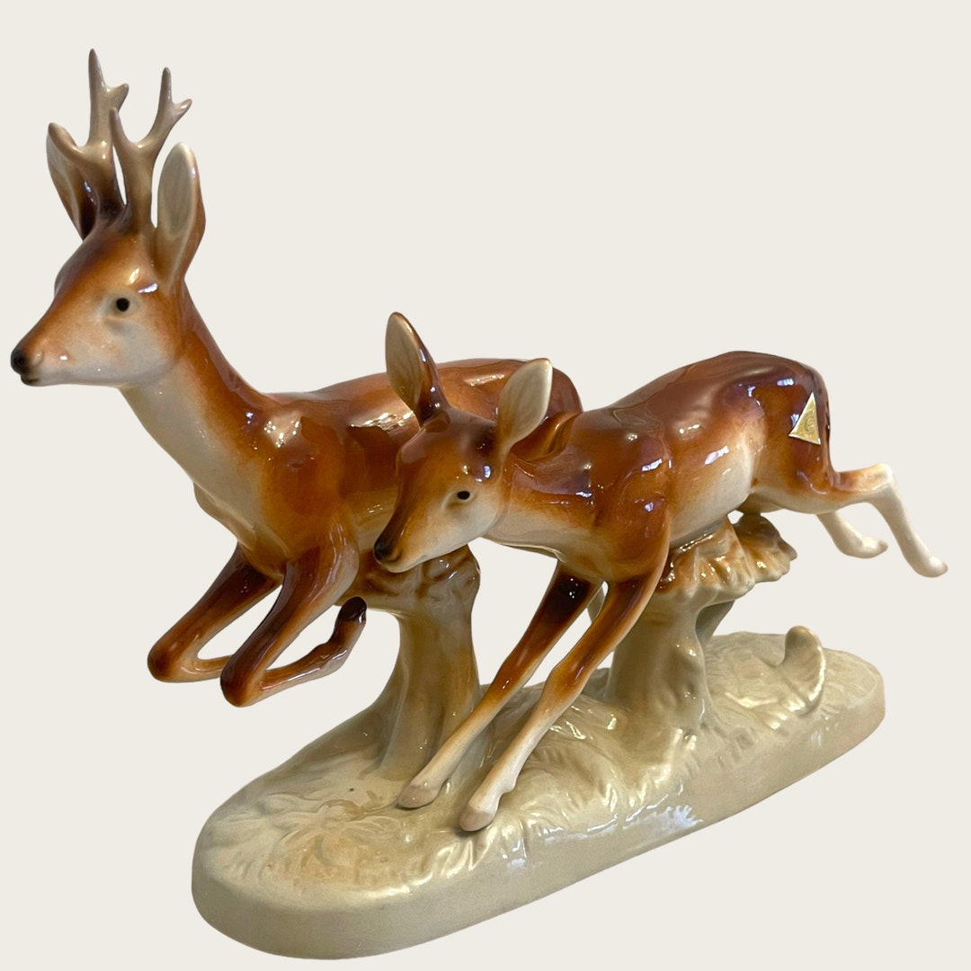Royal Dux Buck & Doe Leaping Deer Figurine - Etsy