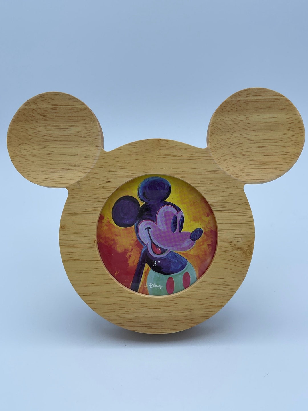 Disney Mickey Mouse Head Picture Photo Frame 3 Round Natural Wood ...
