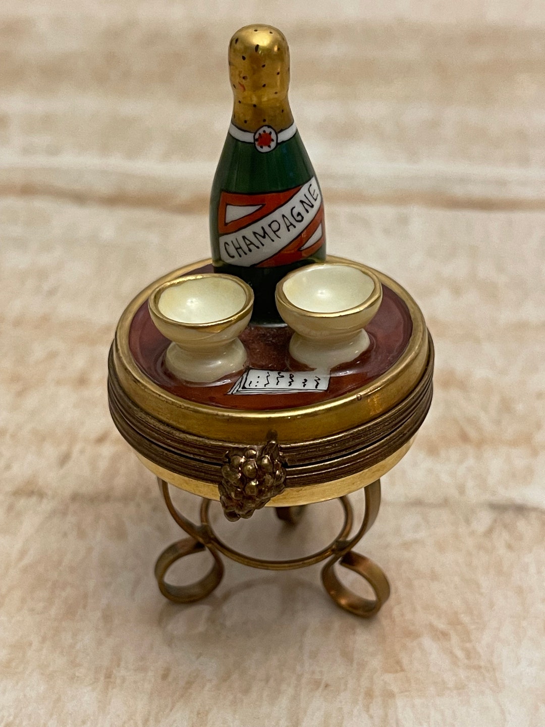 Vintage Limoges Rochard Trinket Box Table With Champagne Bottle Ca ...