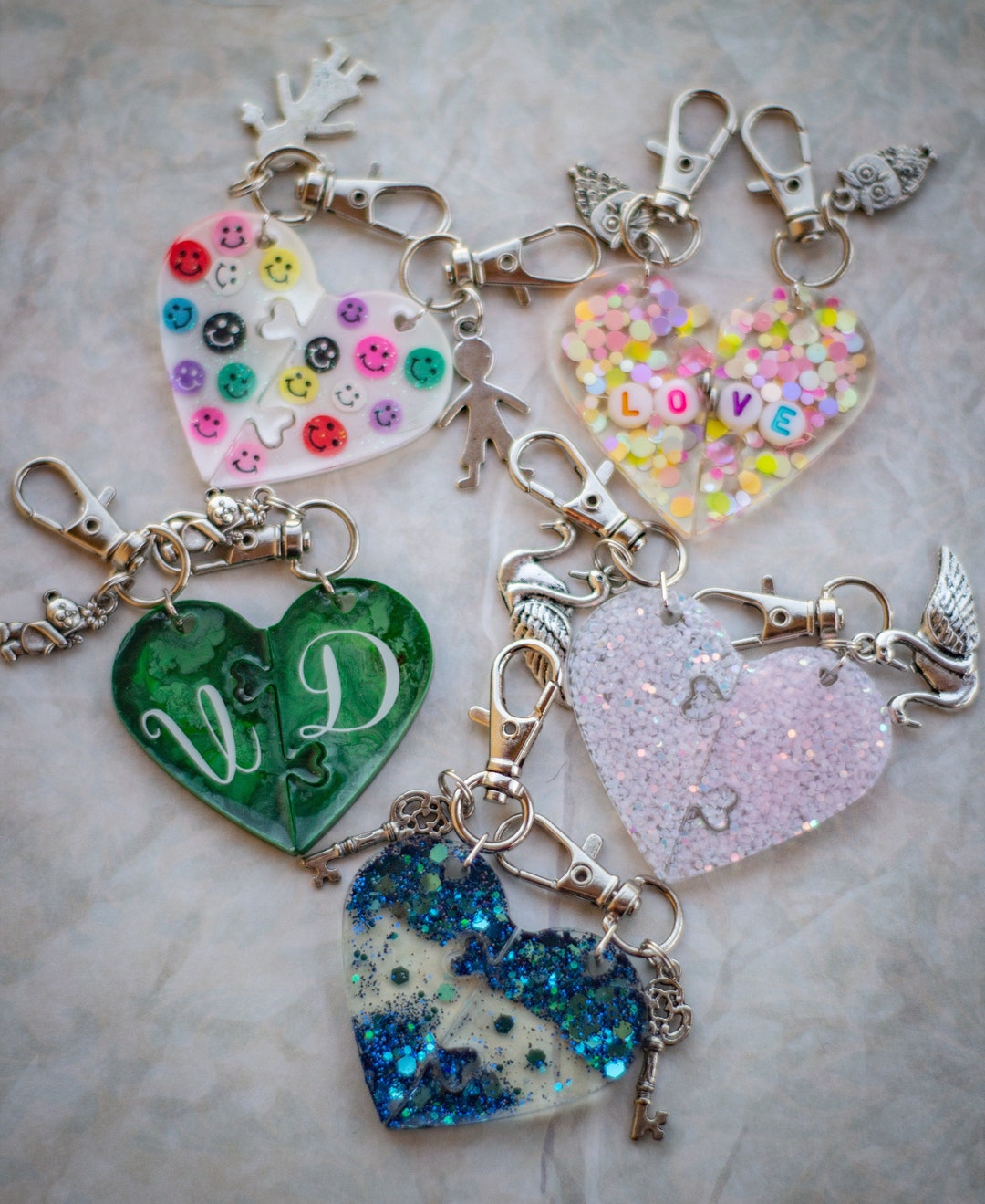 Personalized Resin Heart Keychain, Handmade Valentine's Day, Love Heart ...