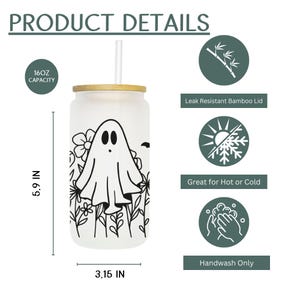Floral Ghost 16oz Iced Coffee Cup, Cold Drink Cup, Frosted Can Glass ...