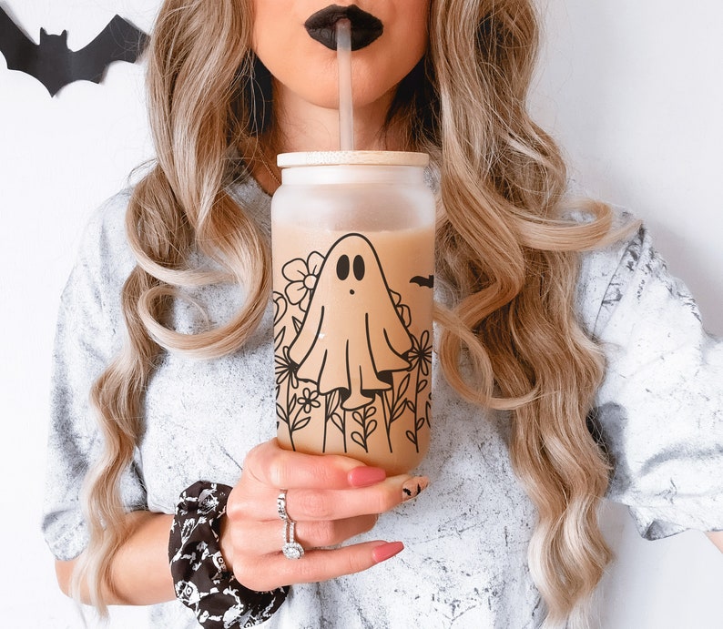 Floral Ghost 16oz Iced Coffee Cup Cold Drink Cup Frosted Can - Etsy