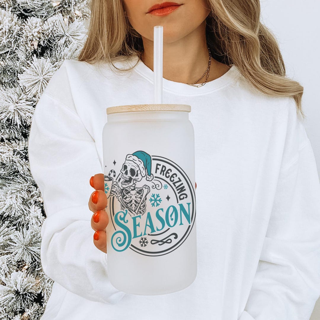 Freezing Season 16oz Iced Coffee Cup, Christmas Cups, Coffee Glass ...