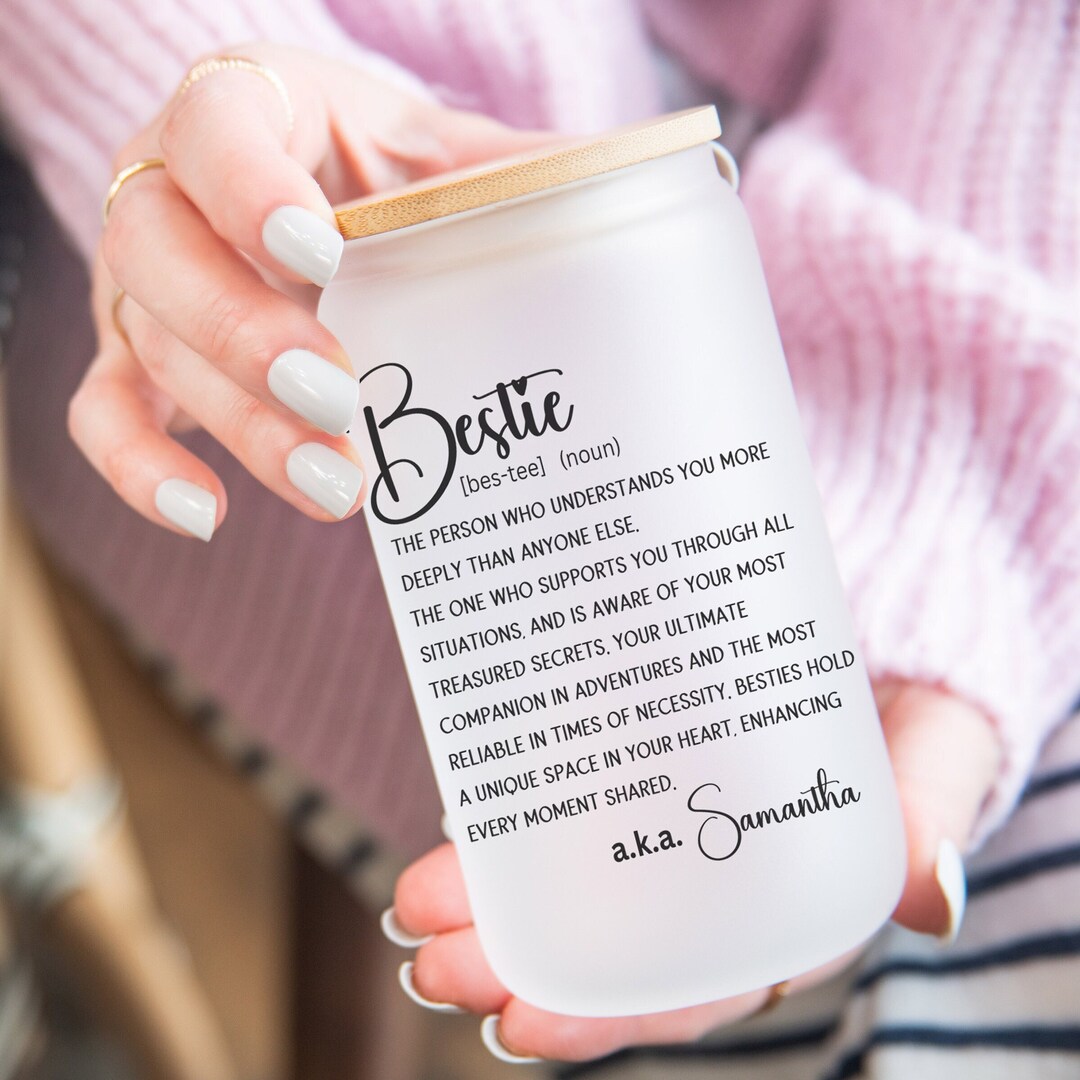 Bestie Gift 16oz Iced Coffee Cup, Cold Drink Cup, Frosted Can Glass ...