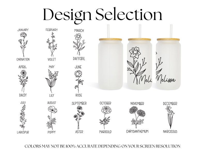 Birth Month Flower 16oz Iced Coffee Cup Cold Drink Cup - Etsy