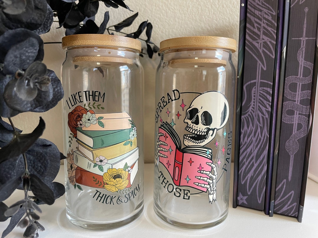 Bookish Coffee Cups || Book Themed Glass Cup || 20oz Bookish Cup With ...