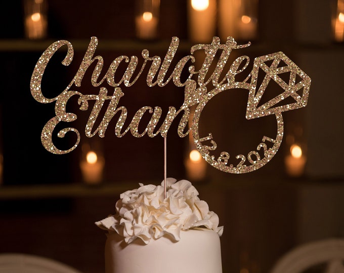 Custom Names Wedding Cake Topper, Personalized Engagement Cake Topper ...