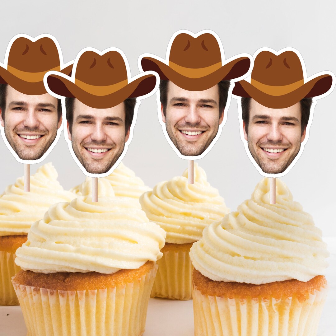 Cowboy Cupcake Toppers With Custom Face Photo, Bachelorette Party ...
