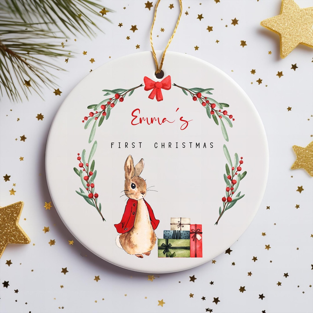 Custom Name First Christmas Peter Rabbit Ornament, Personalized ...