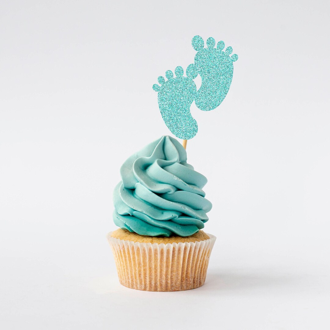 Baby Feet Cupcake Topper, Baby Shower Cupcake Topper, Personalized Baby ...