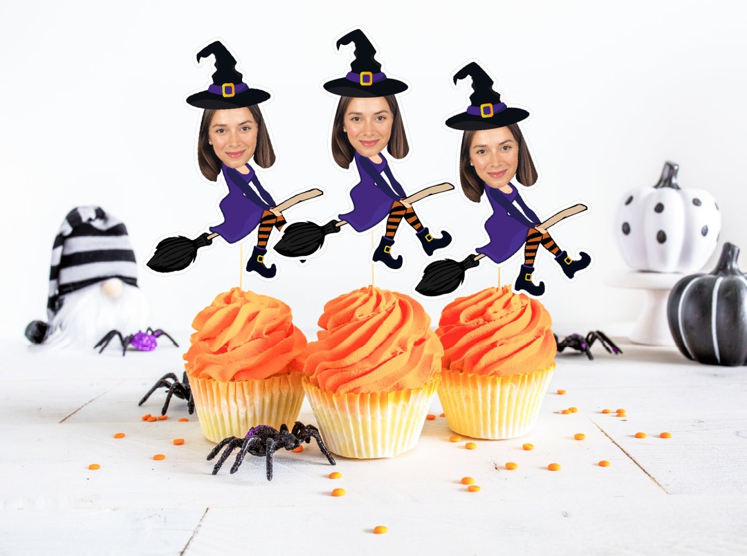 Witch Cupcake Toppers, Personalized Photo Face Toppers, Halloween ...