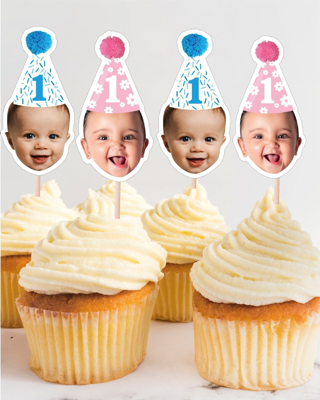 Face Cupcake Toppers, Baby Face Toppers, First Birthday Decor, Custom ...