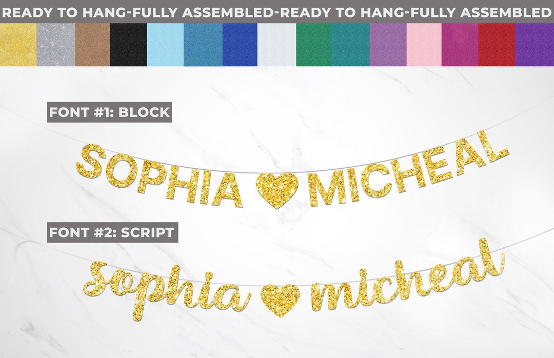 2 Custom Names Banner, Personalized Engagement Banner, Custom Wedding ...