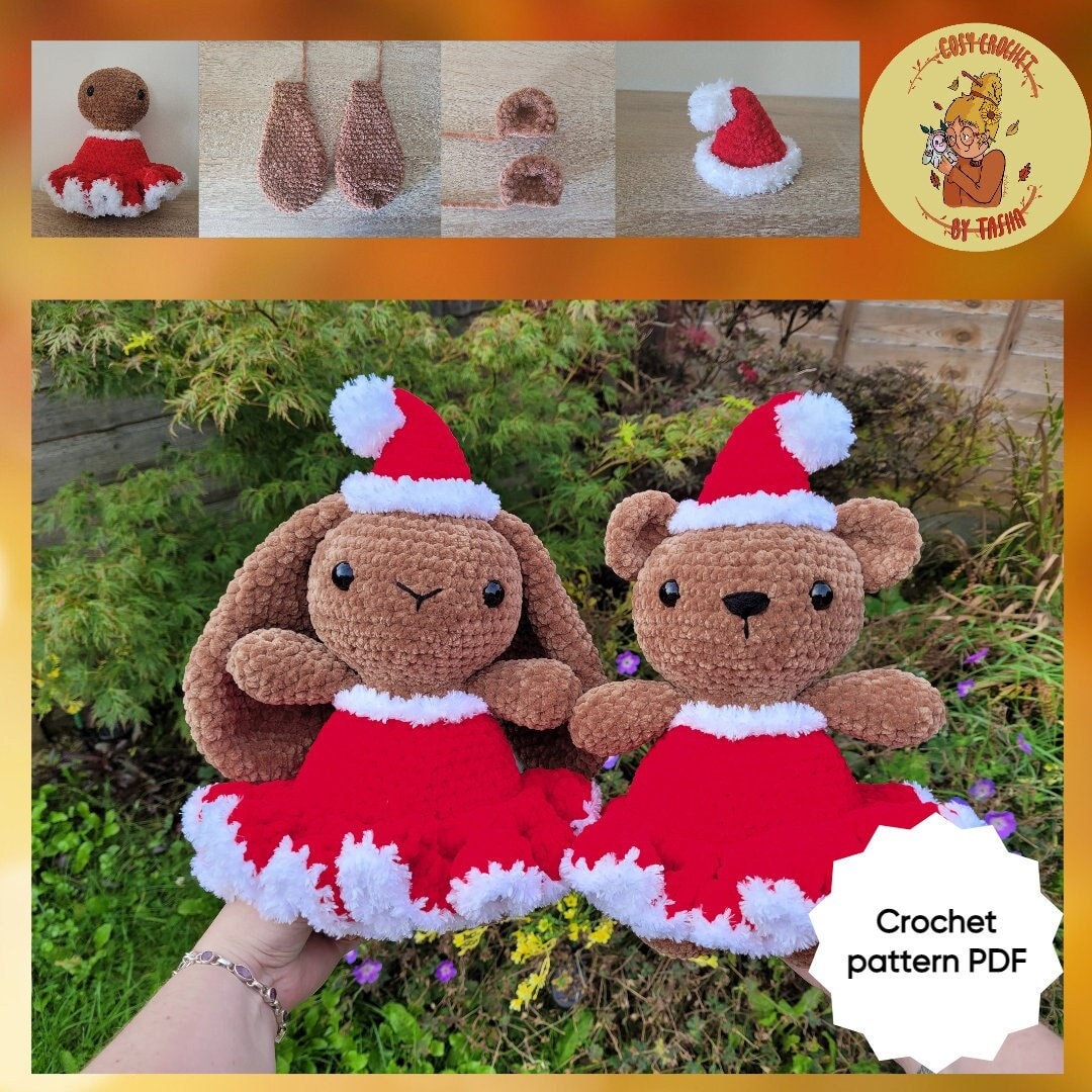 DIGITAL PATTERN: Santa Bunny & Bear 2-in-1 Christmas Crochet Plushie - Etsy