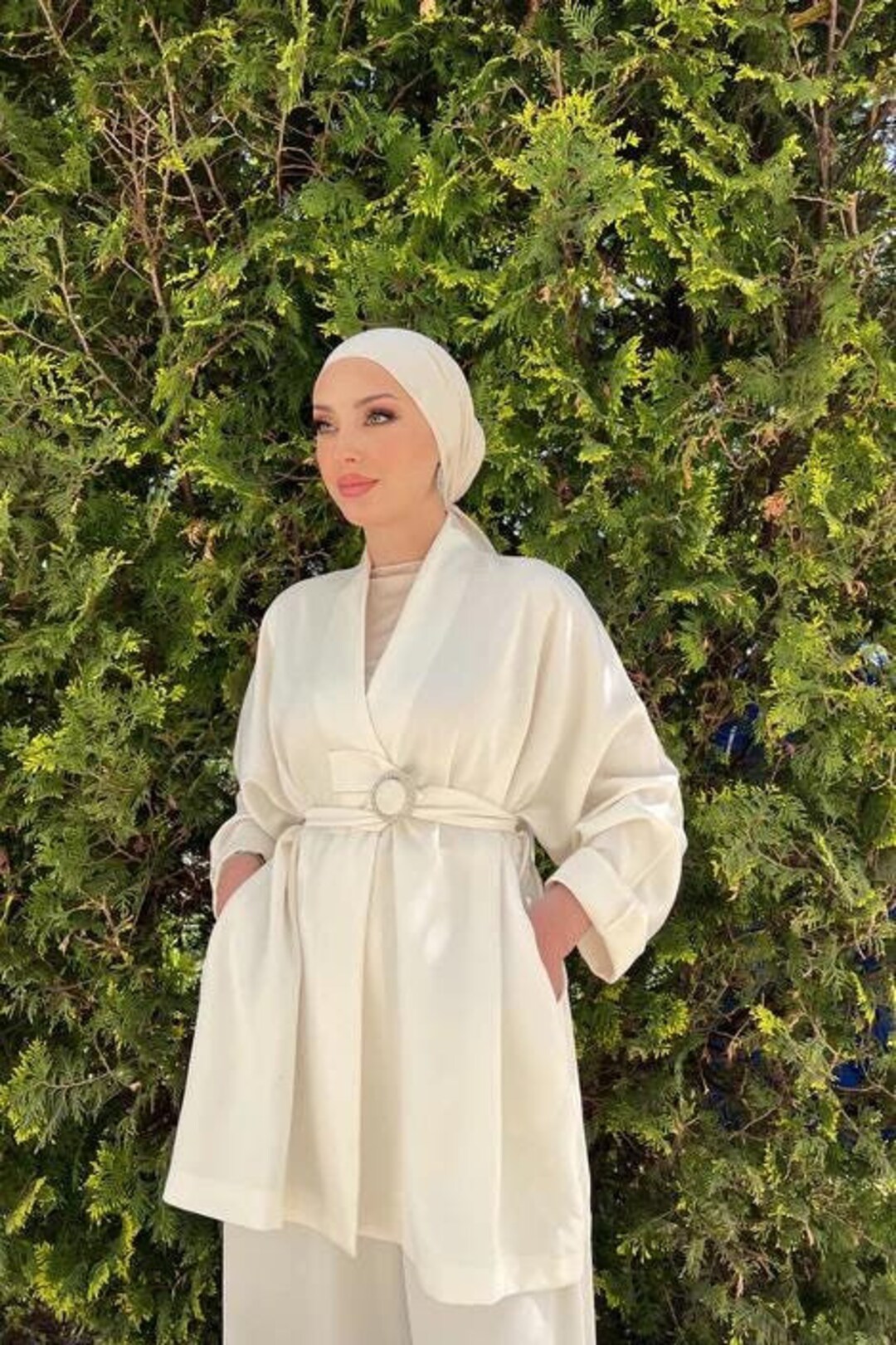 Modest Formal Suit,satin Suit,blazer and Pant Women Suit,ecru White ...