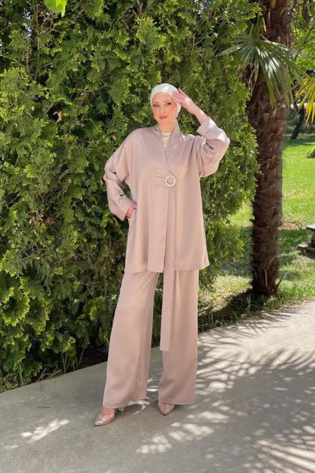 Modest Formal Suit,satin Suit,blazer and Pant Women Suit,dried Rose ...