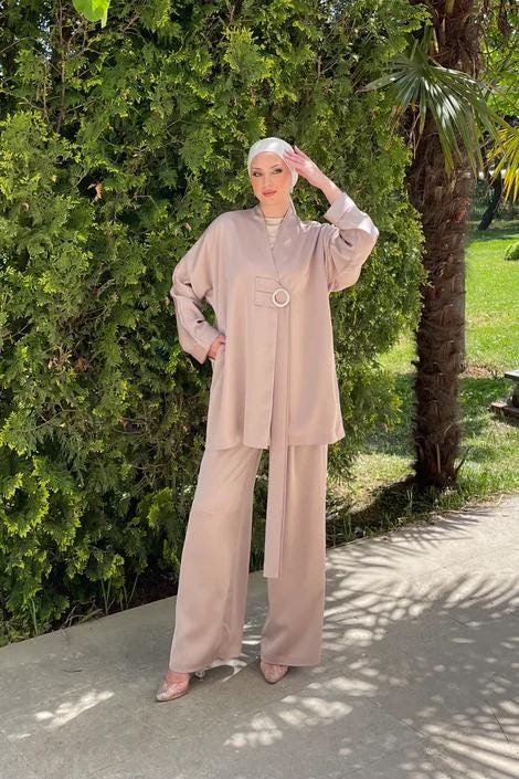 Modest Formal Suit,satin Suit,blazer and Pant Women Suit,dried Rose ...