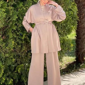 Modest Formal Suit,satin Suit,blazer and Pant Women Suit,dried Rose ...