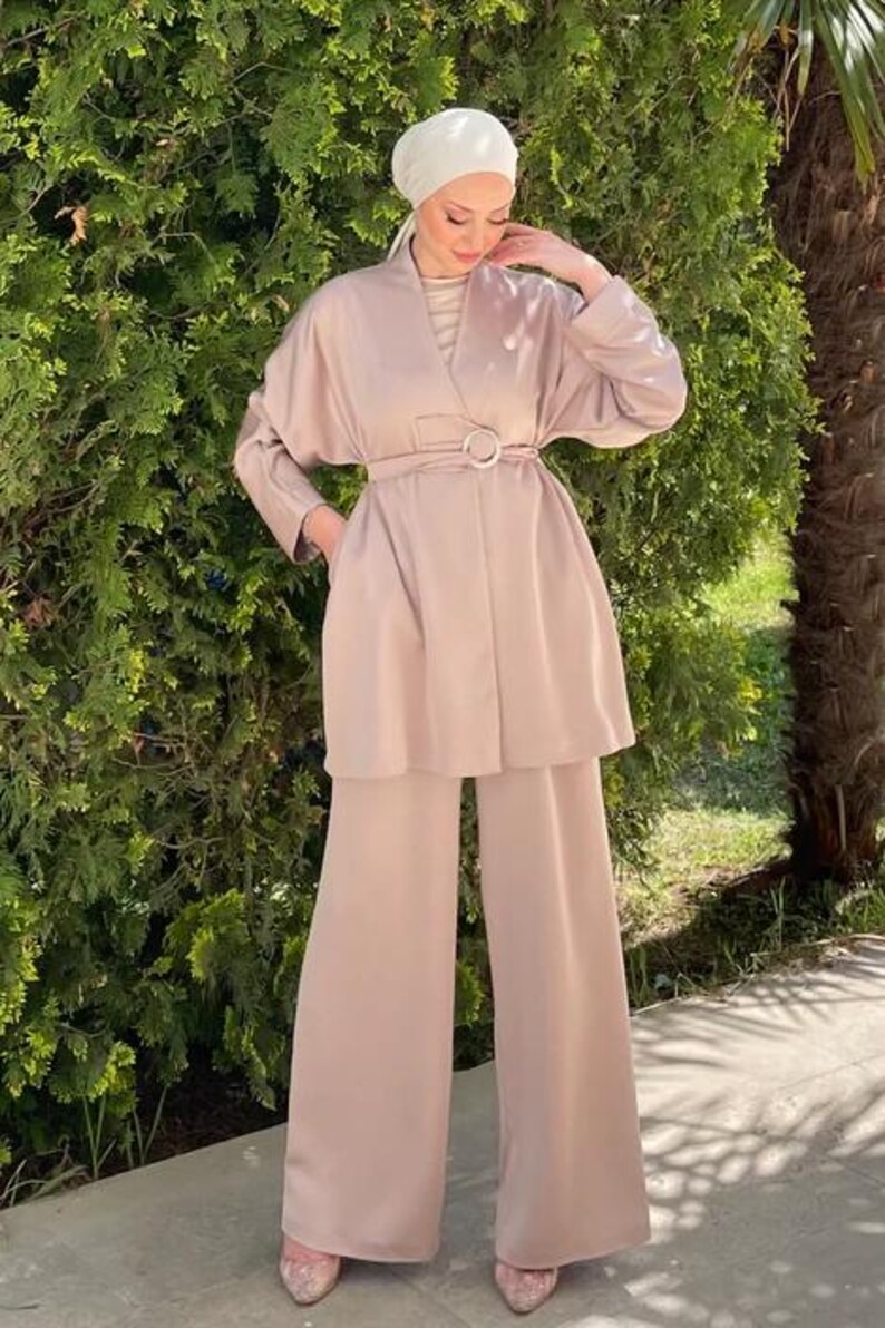 Modest Formal Suit,satin Suit,blazer and Pant Women Suit,dried Rose ...