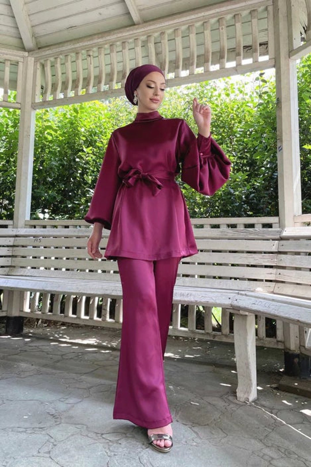 Hijab Dress,eid Dress, Islamic Dress,long Sleeve Shirt and Pant,satin ...