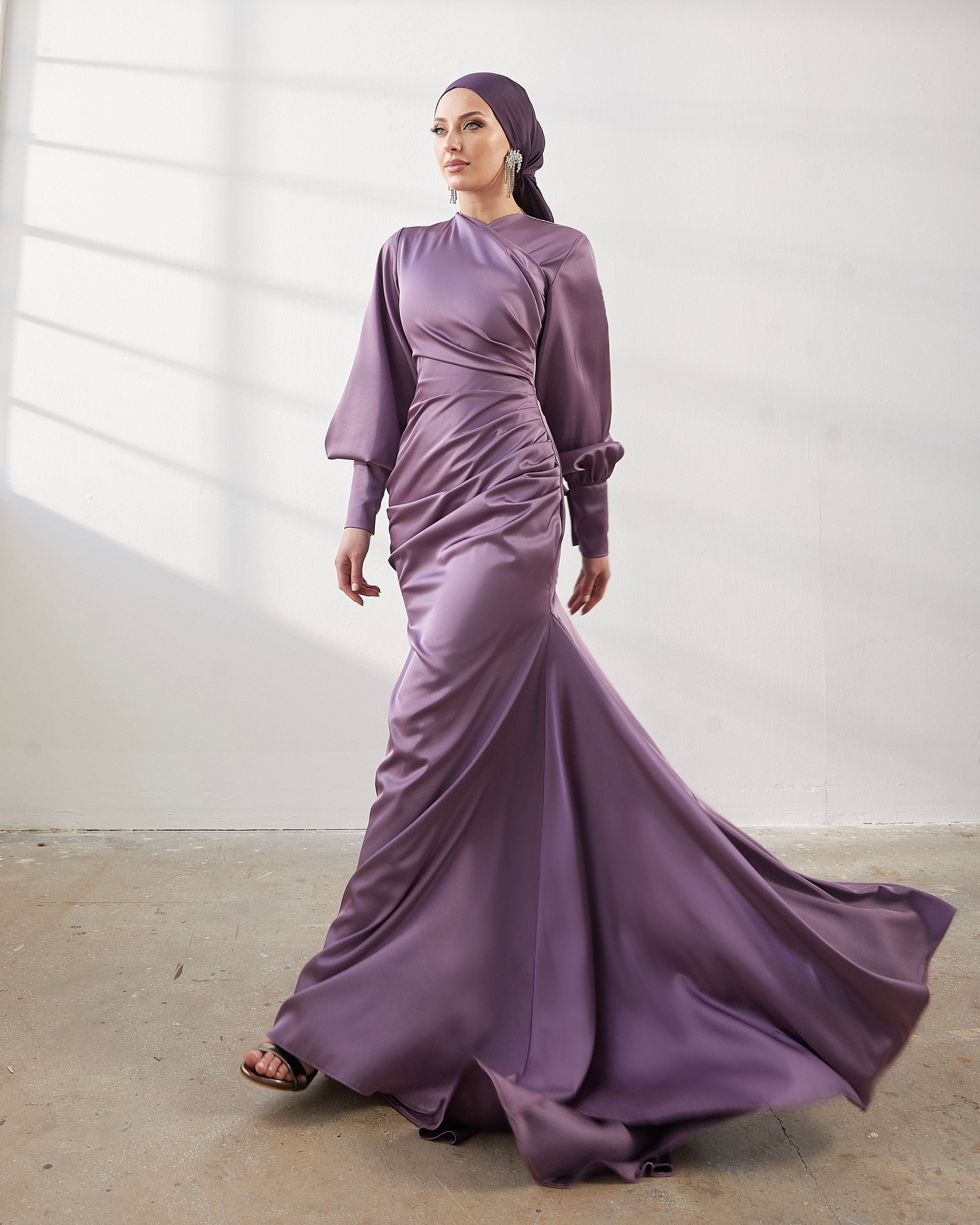 Modest Lilac Abaya, Eid Dress, Islamic Dress, Hijab Dress, Satin Abaya ...