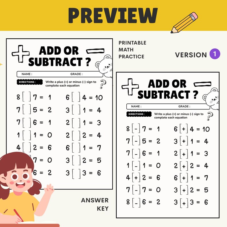Addition and Subtraction Worksheets, 1st Grade Math Practice, PDF File ...