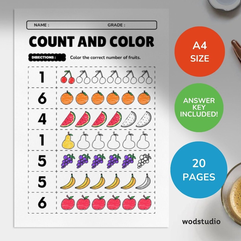 Count and Color Worksheets V2 - Etsy