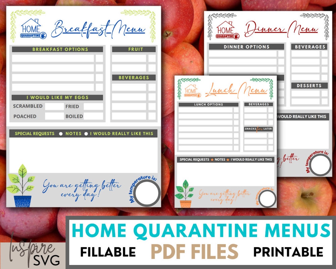 Home Quarantine Menu Meal Planner Editable Fillable Printable Menu ...