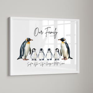 Personalised Framed Penguin Family Print, Family Gift, Home Decor Gift ...