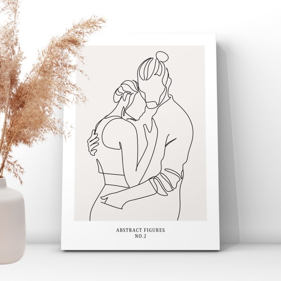 Abstract Figures No. 2 Line Art Couple Hugging Contemporary | Etsy