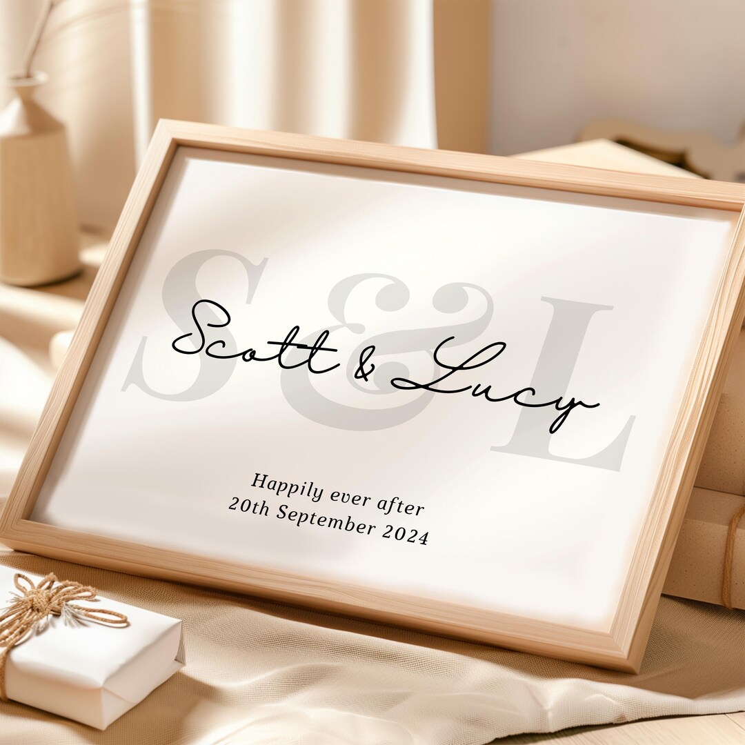 Personalised Initials and Names Framed Print, Couples Gift, His & Her ...