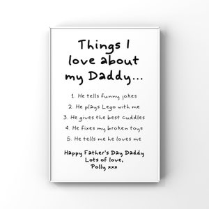 Personalised Framed Daddy Gift, Dad Print, Reasons I Love, Dad Daughter ...