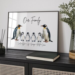 Personalised Framed Penguin Family Print, Family Gift, Home Decor Gift ...