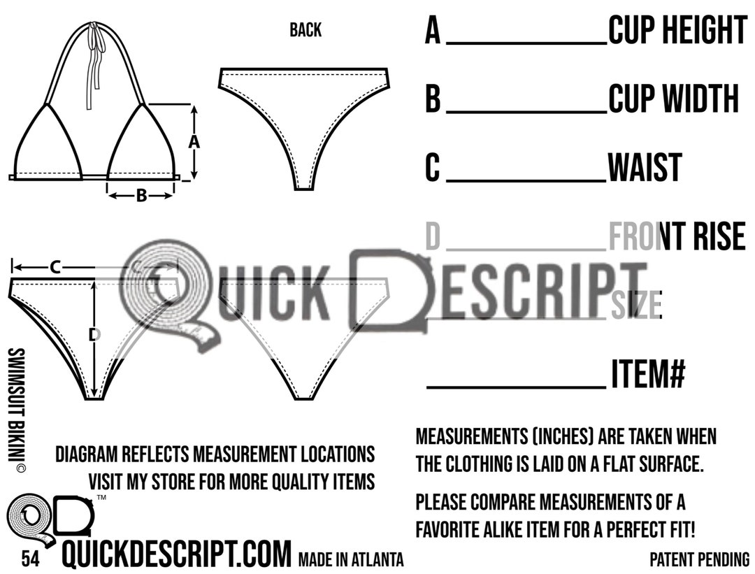Swimsuit Bikini Clothing Reseller Tool Diagrammed Sheets Size Guide ...