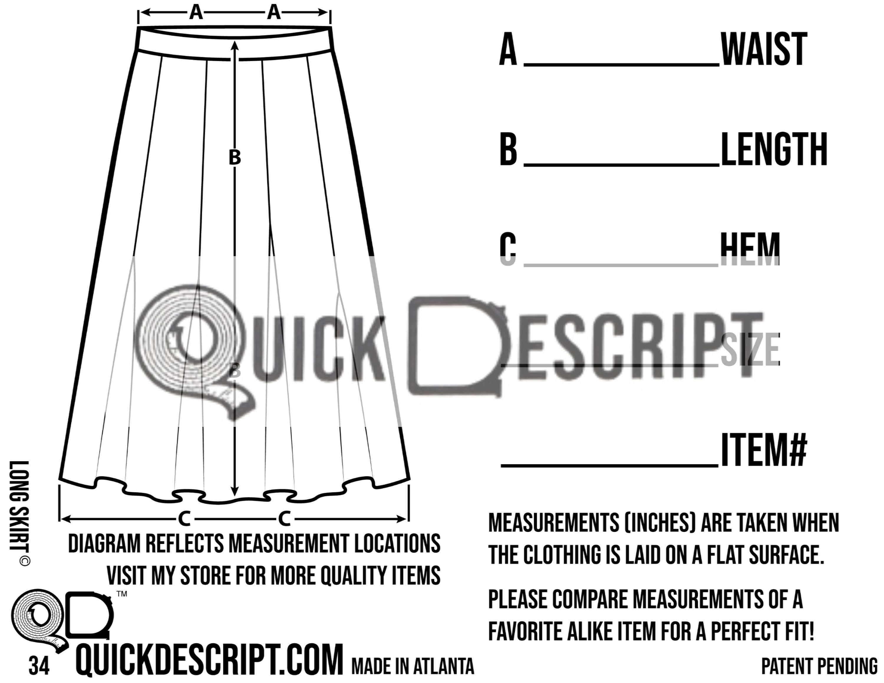 Long Skirt Clothing Reseller Tool Diagrammed Sheets Size Guide Clothing ...