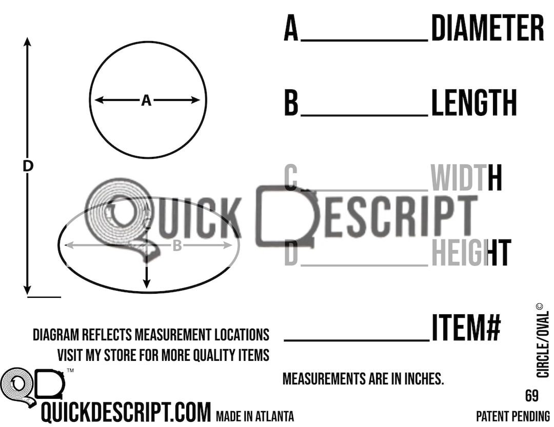 Circle Oval Diagrammed Clothing Measurement Data Sheet Digitaldownload ...