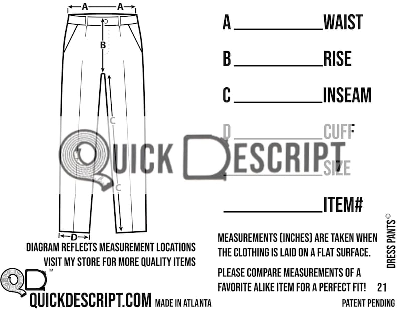 Dress Pants Diagramed Clothing Reseller Tool Diagramed Sheets Size ...