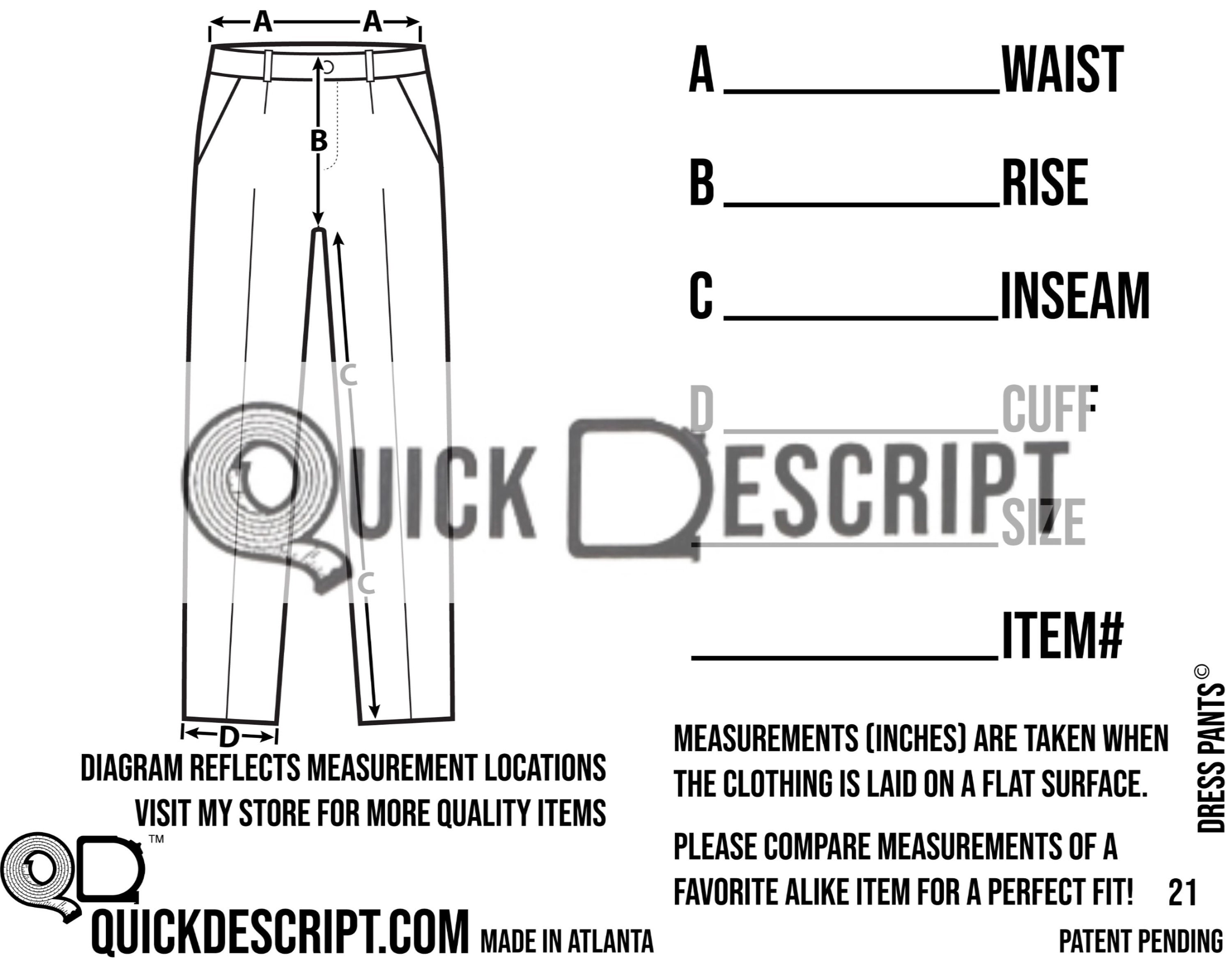 Dress Pants Diagramed Clothing Reseller Tool Diagramed Sheets Size ...