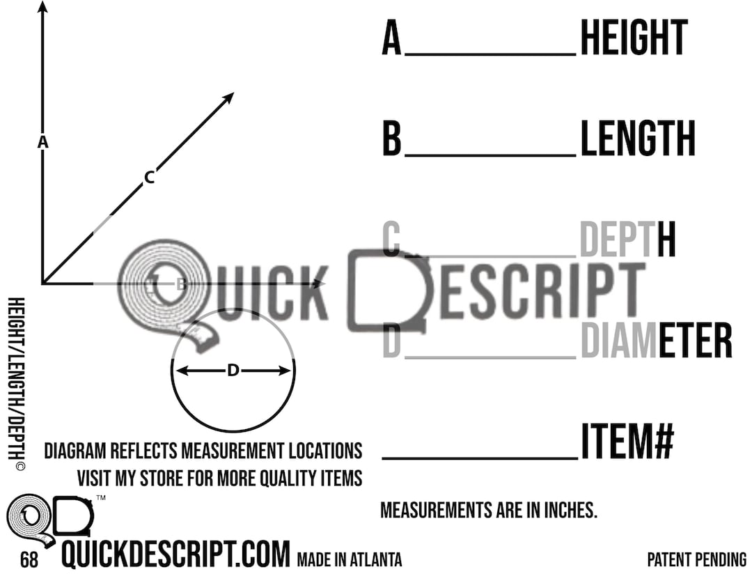 Height Length Depth Diagrammed Clothing Measurement Data Sheet ...