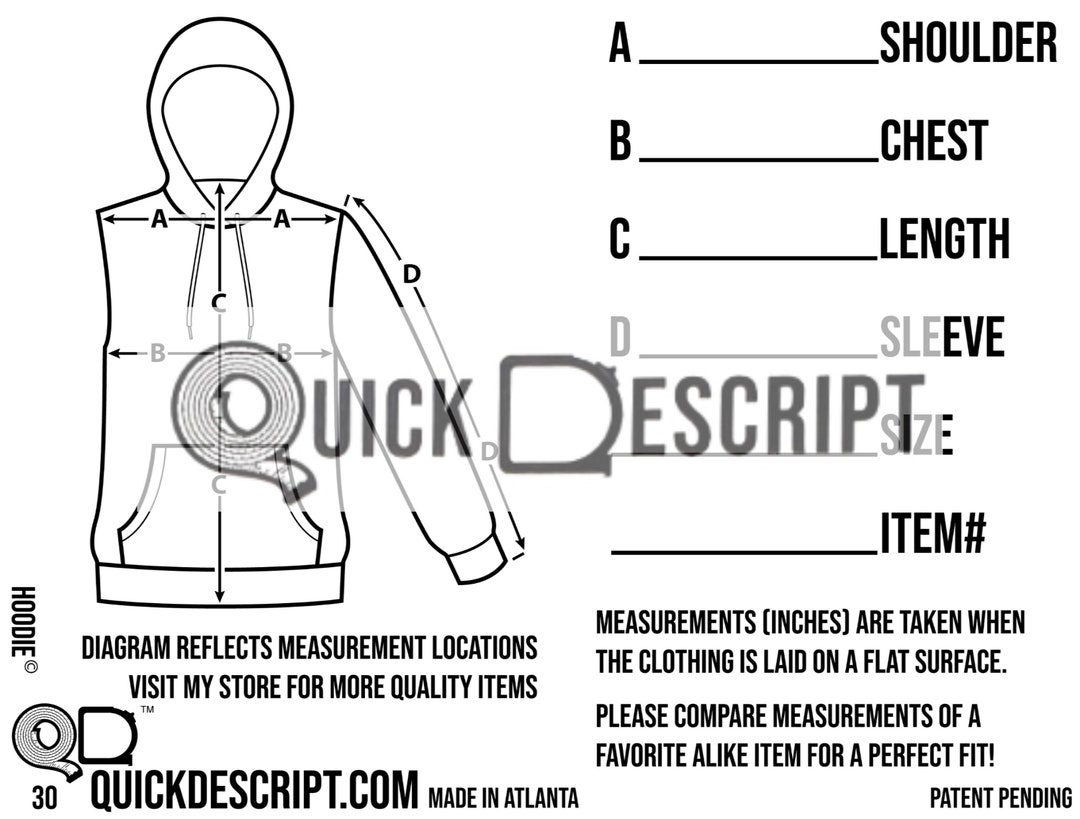 Hoodie Diagramed Clothing Reseller Tool Diagramed Sheets Size Guide ...